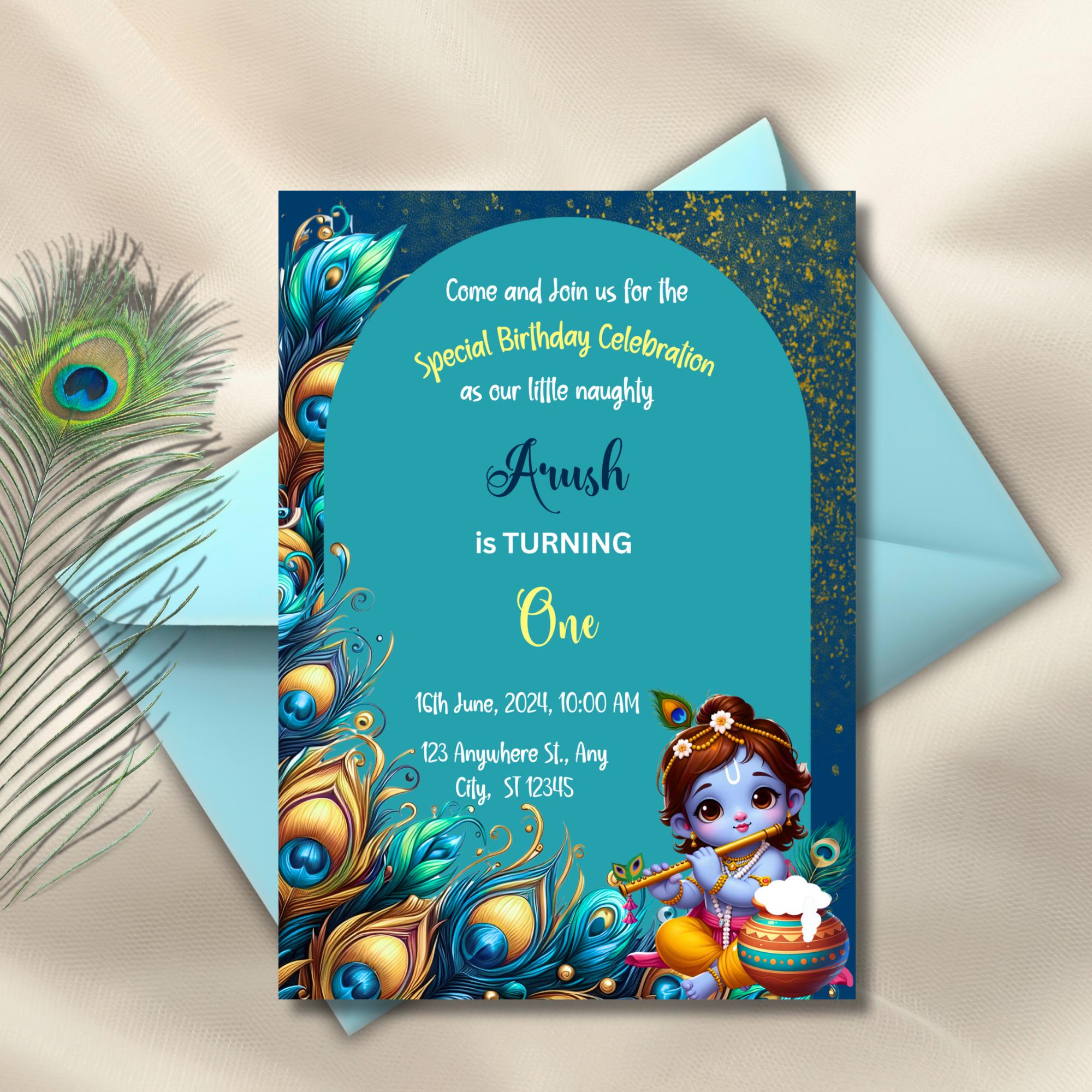 Krishna Invitation, Editable Indian Krishna Theme Invitation, Lord ...