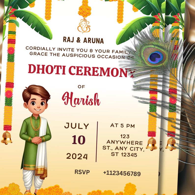 Dhoti Ceremony Invitation for Dhothi Function Invite & Panchalu ...