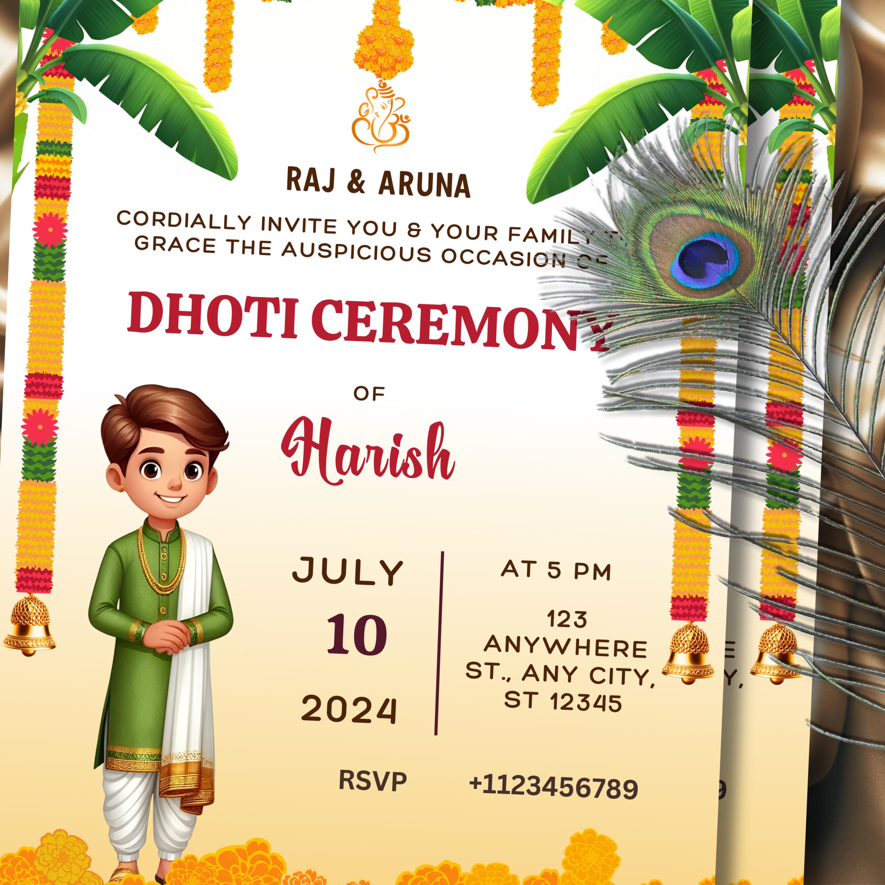 Dhoti Ceremony Invitation for Dhothi Function Invite & Panchalu ...