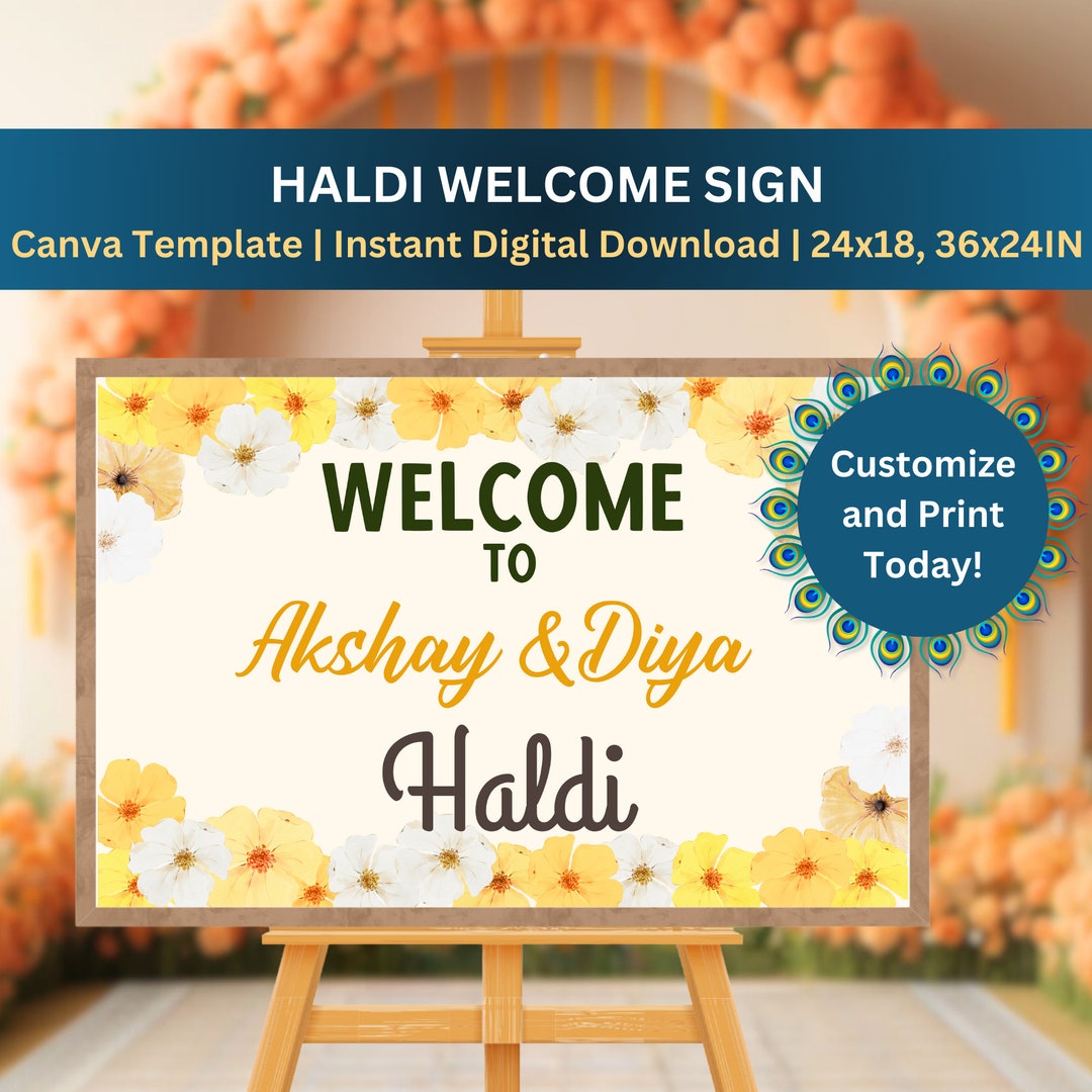 Haldi Sign for Your Haldi Event, Customizable Haldi Welcome Sign for ...
