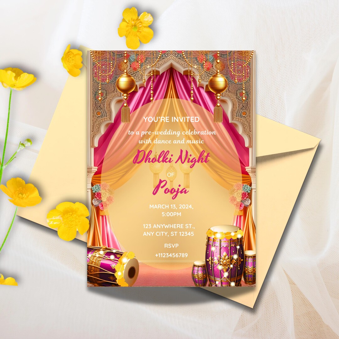 Dholki Invitation, Editable Colorful Invitation for Dholki Night ...