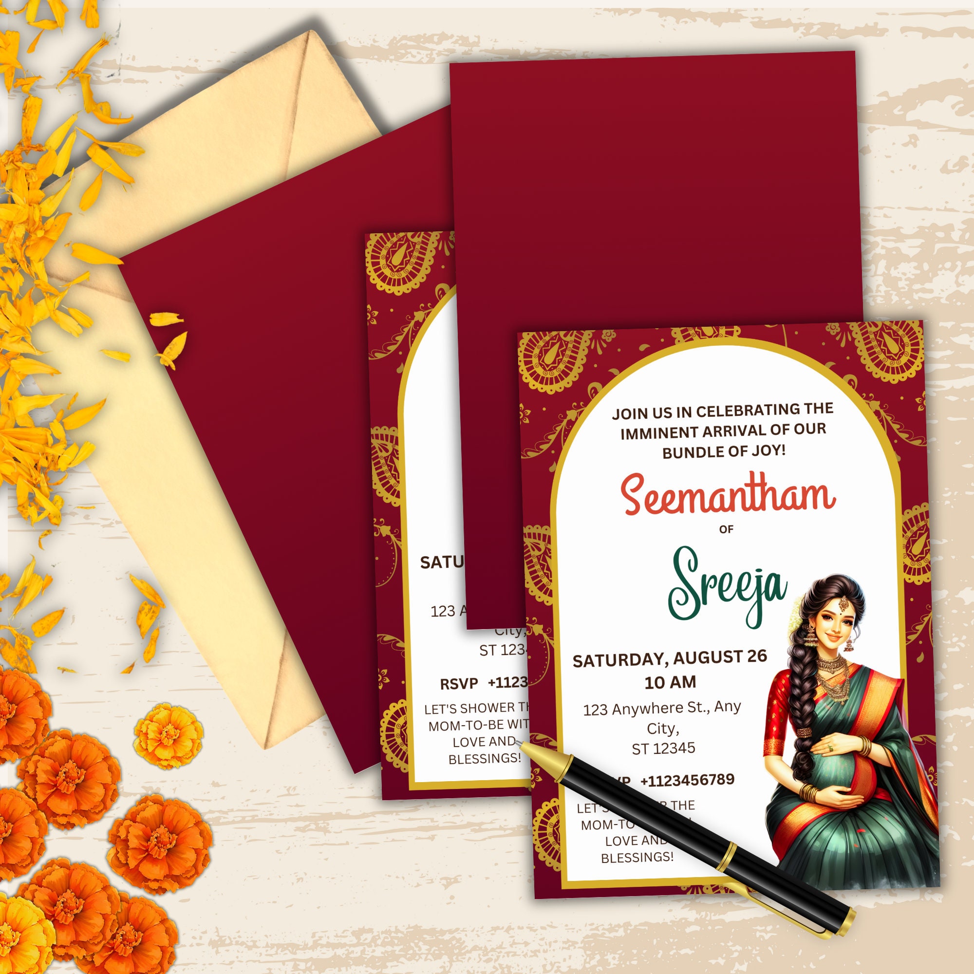 Sreemantham Invite for Your Indian Baby Shower, Valaikappu or Godh ...