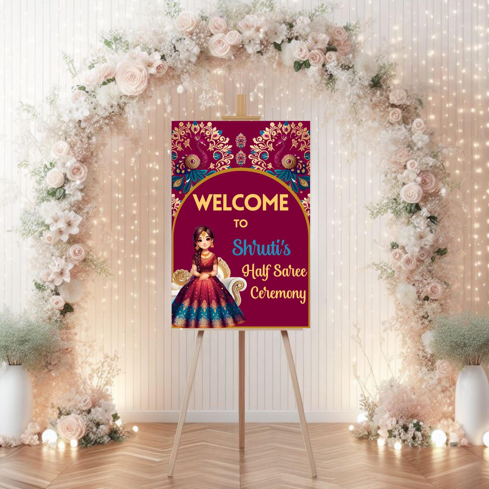 Half Saree Ceremony Welcome Sign, Customizable South Indian Puberty ...