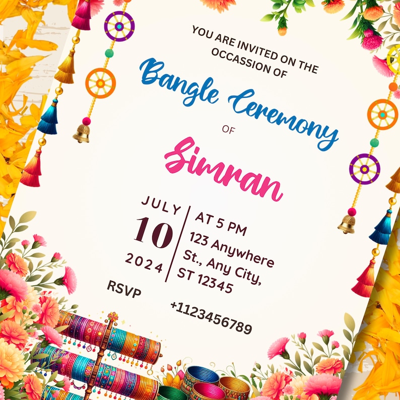 Bangle Ceremony Invitation for Choora Ceremony, Punjabi Wedding ...