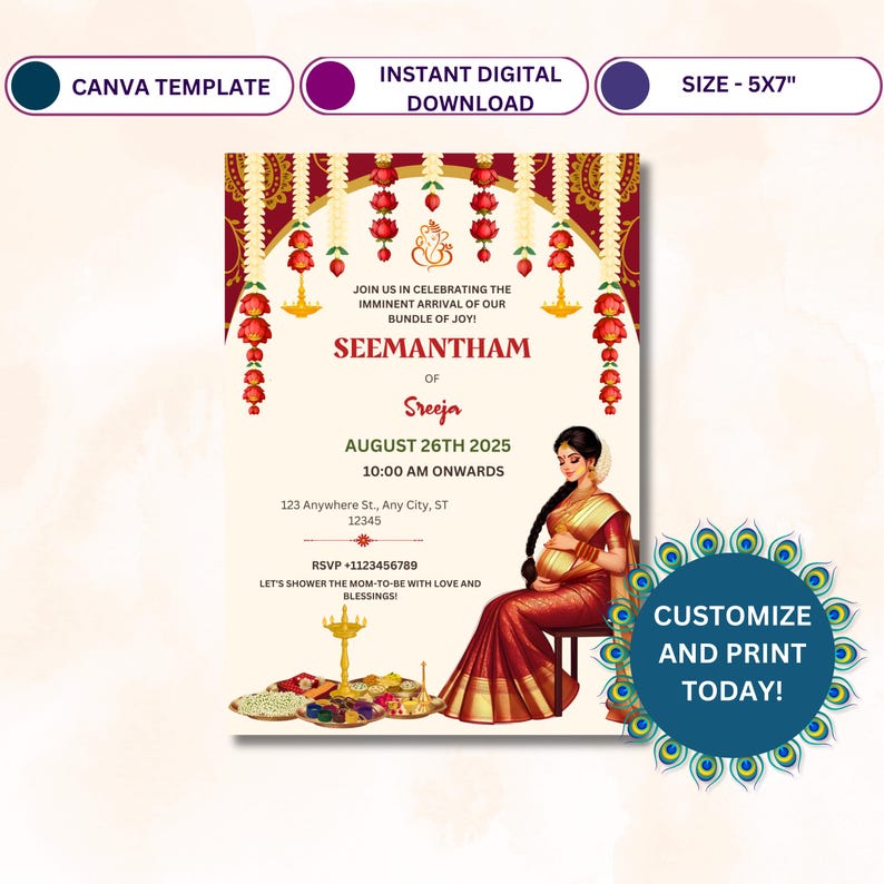 Sreemantham Invite for Your Indian Baby Shower, Valaikappu or Godh ...