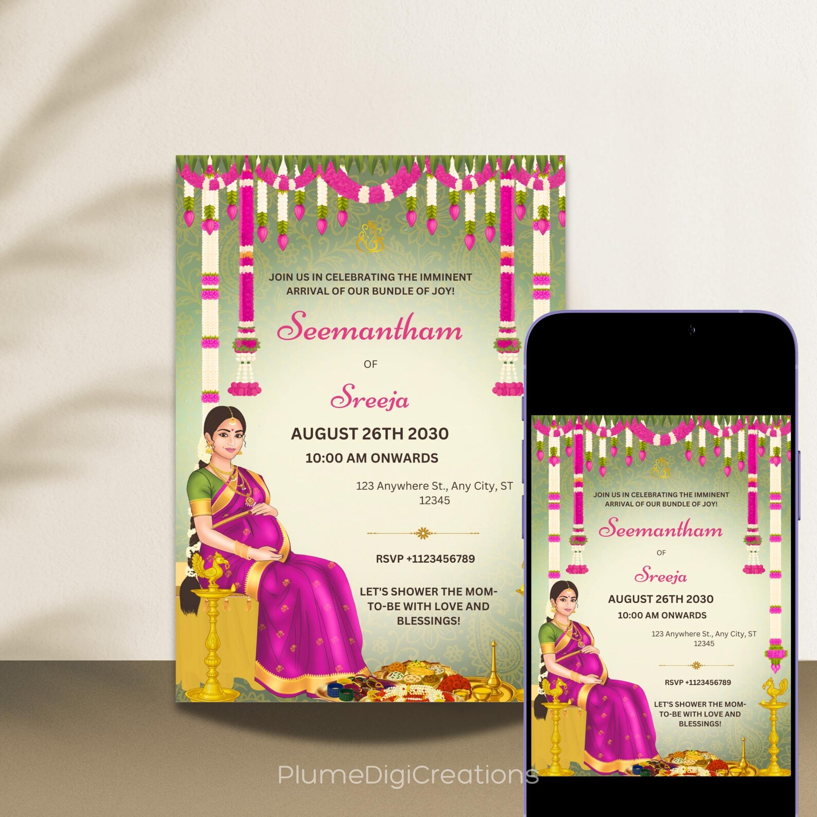 Sreemantham Invite for Your Indian Baby Shower, Valaikappu or Godh ...