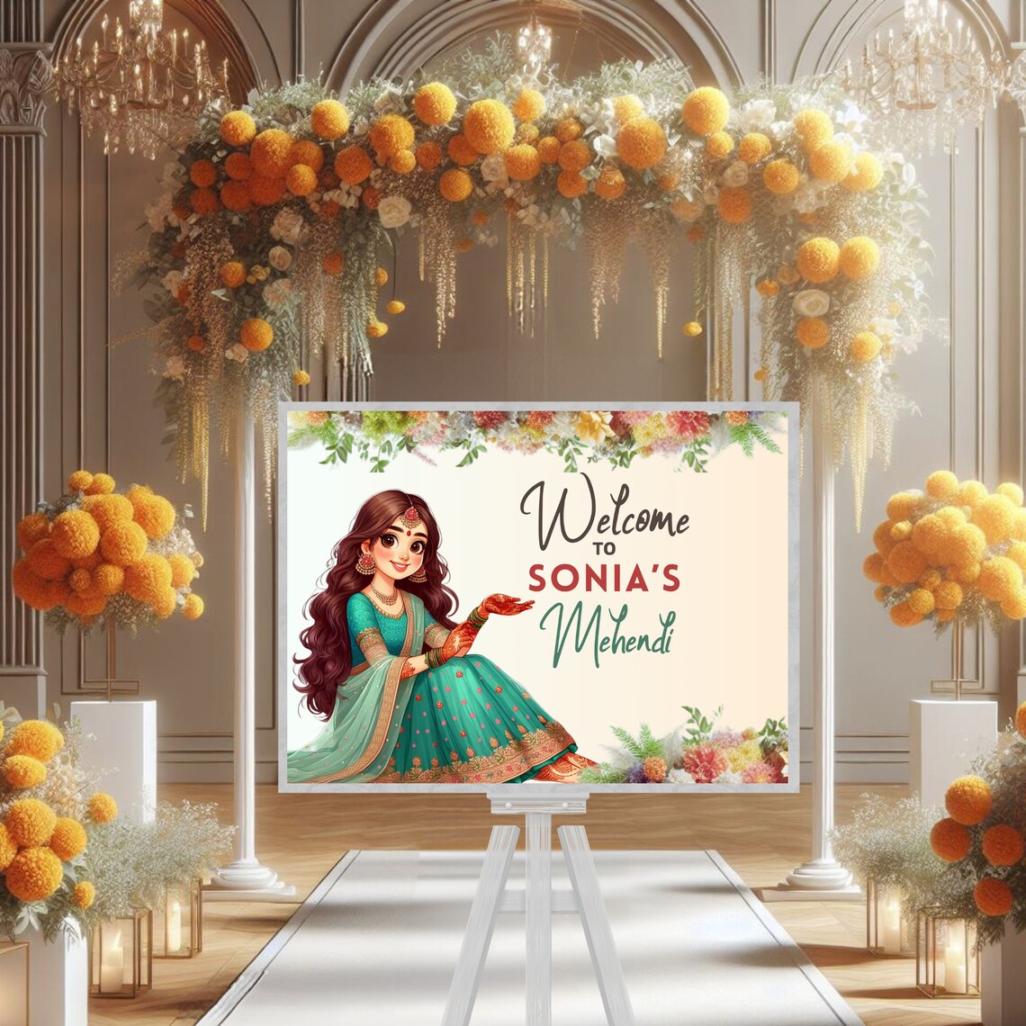 Mehndi Sign, Editable Welcome Sign for Mehendi Night, Mehendi Welcome ...