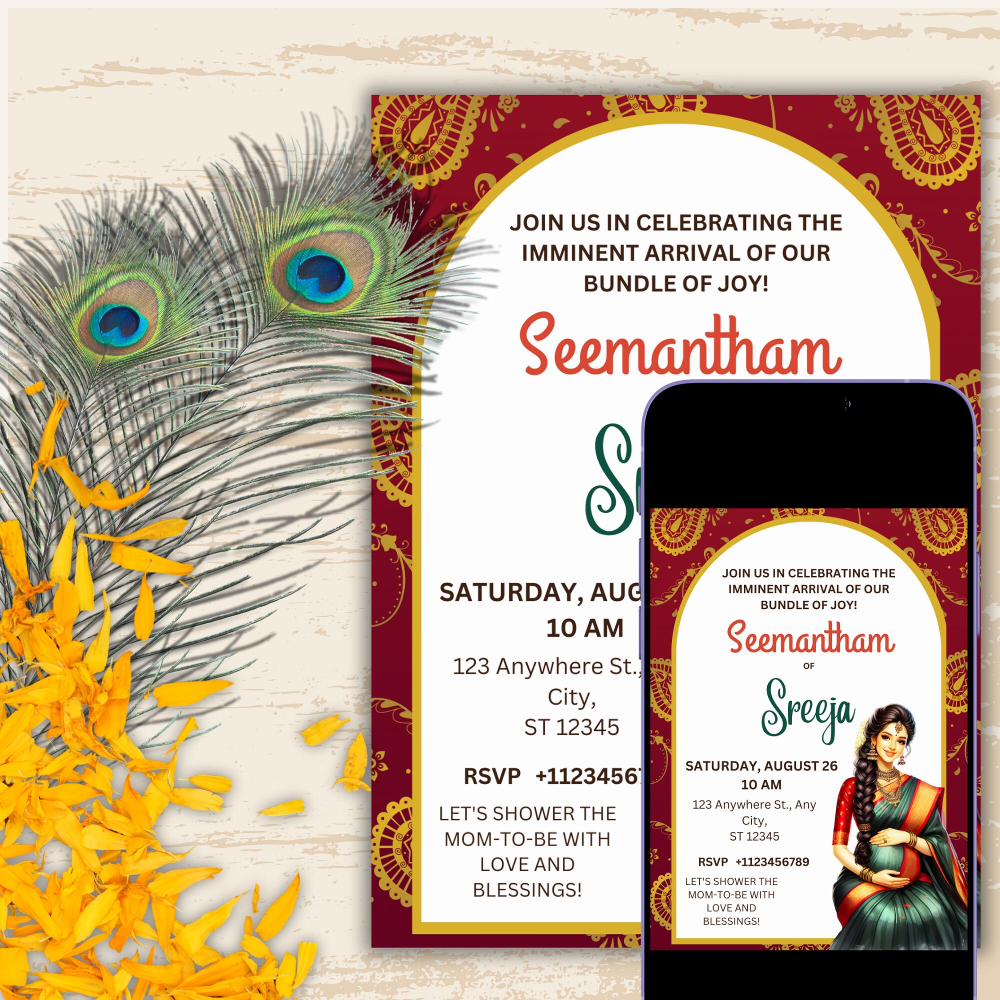 Sreemantham Invite for Your Indian Baby Shower, Valaikappu or Godh ...