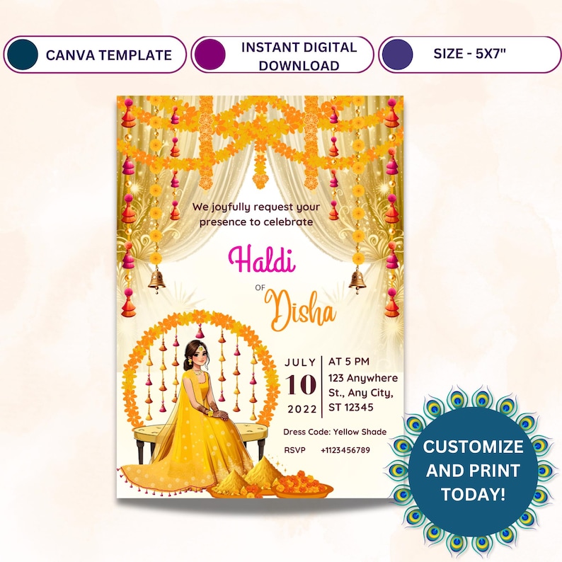 Haldi Invitation for Your Haldi Event, Customizable Haldi Invite for ...