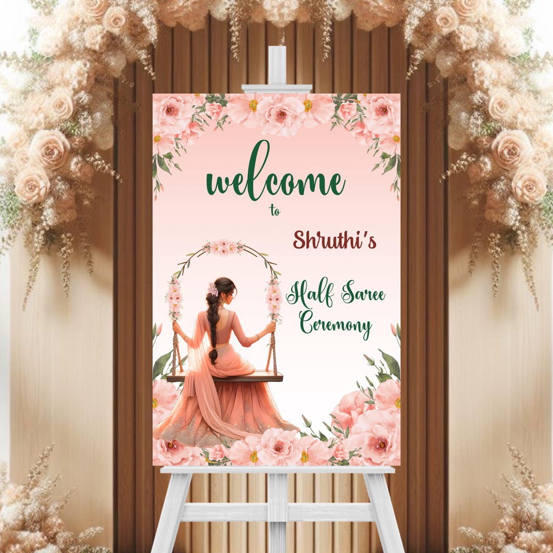 Half Saree Ceremony Welcome Sign, Customizable South Indian Puberty ...