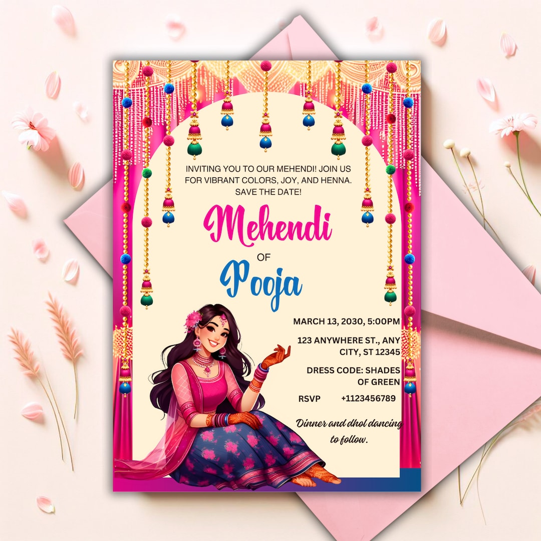 Mehndi Invitation 5x7, Editable Colorful Invitation for Mehendi Night ...