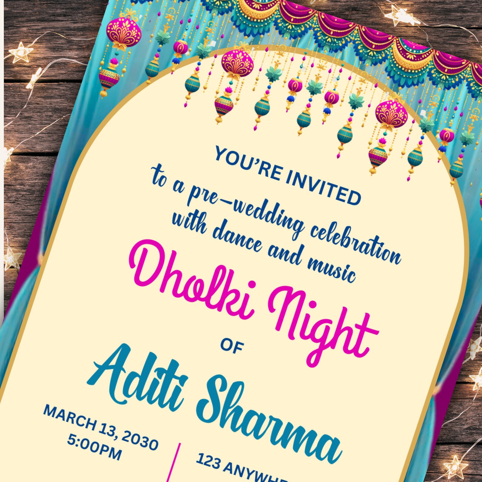 Dholki Invitation 5x7, Editable Colorful Invitation for Dholki Night ...