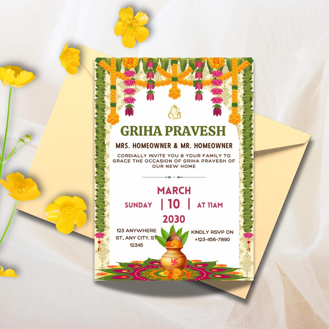 Indian Housewarming Invitation, Customizable Invitation for Indian ...
