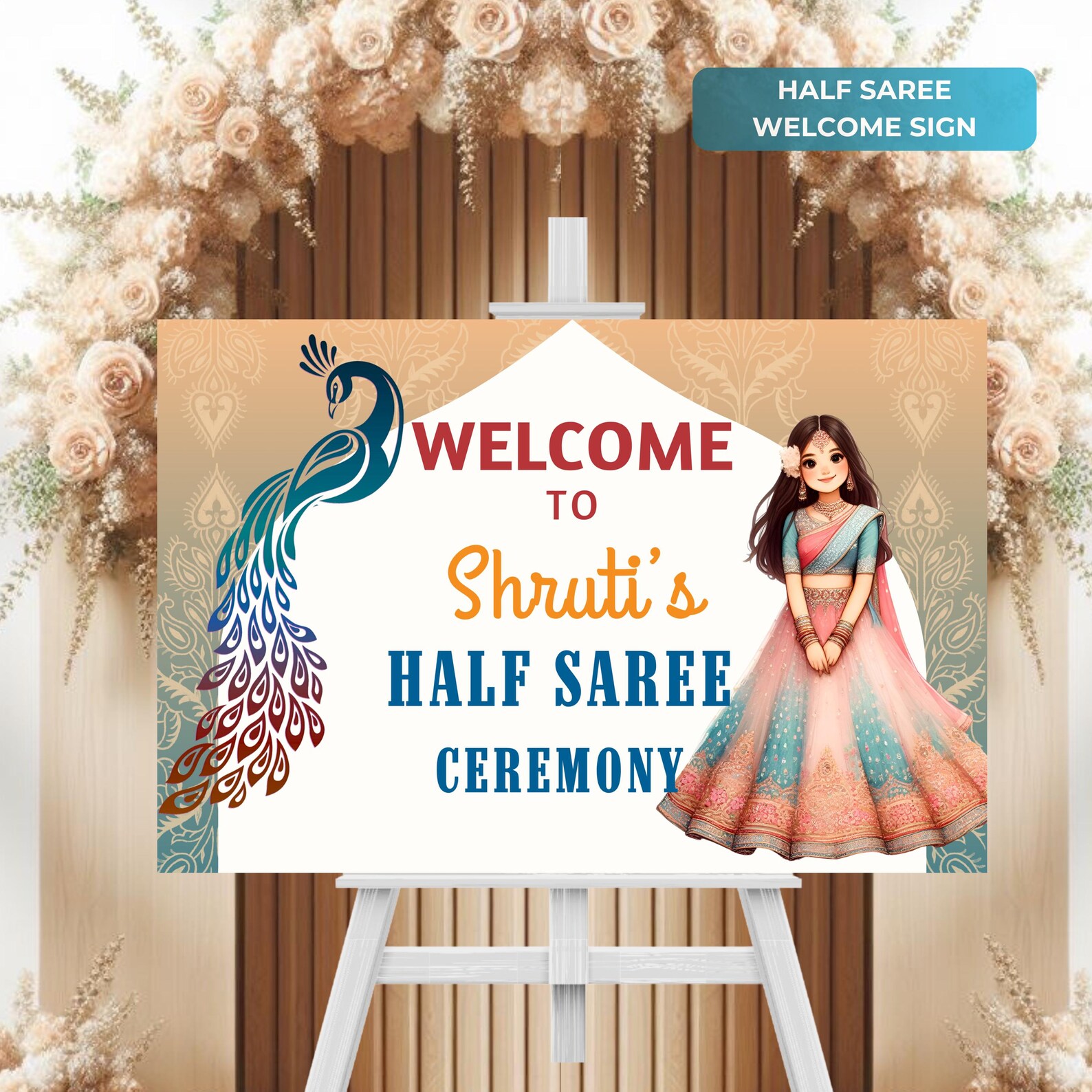 Half Saree Ceremony Welcome Sign, Customizable South Indian Puberty ...
