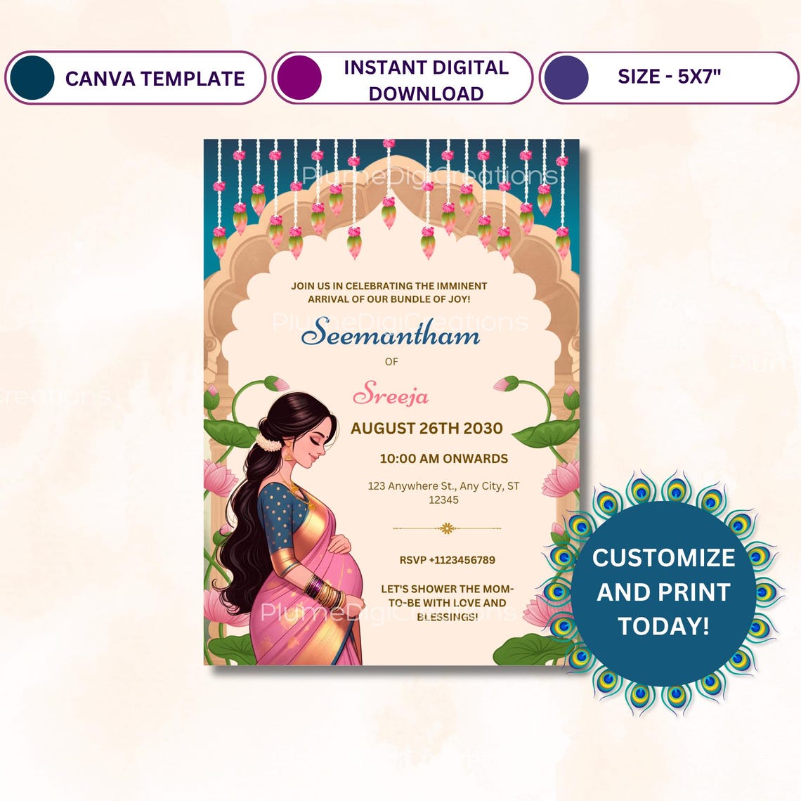 Sreemantham Invite for Your Indian Baby Shower, Valaikappu or Godh ...