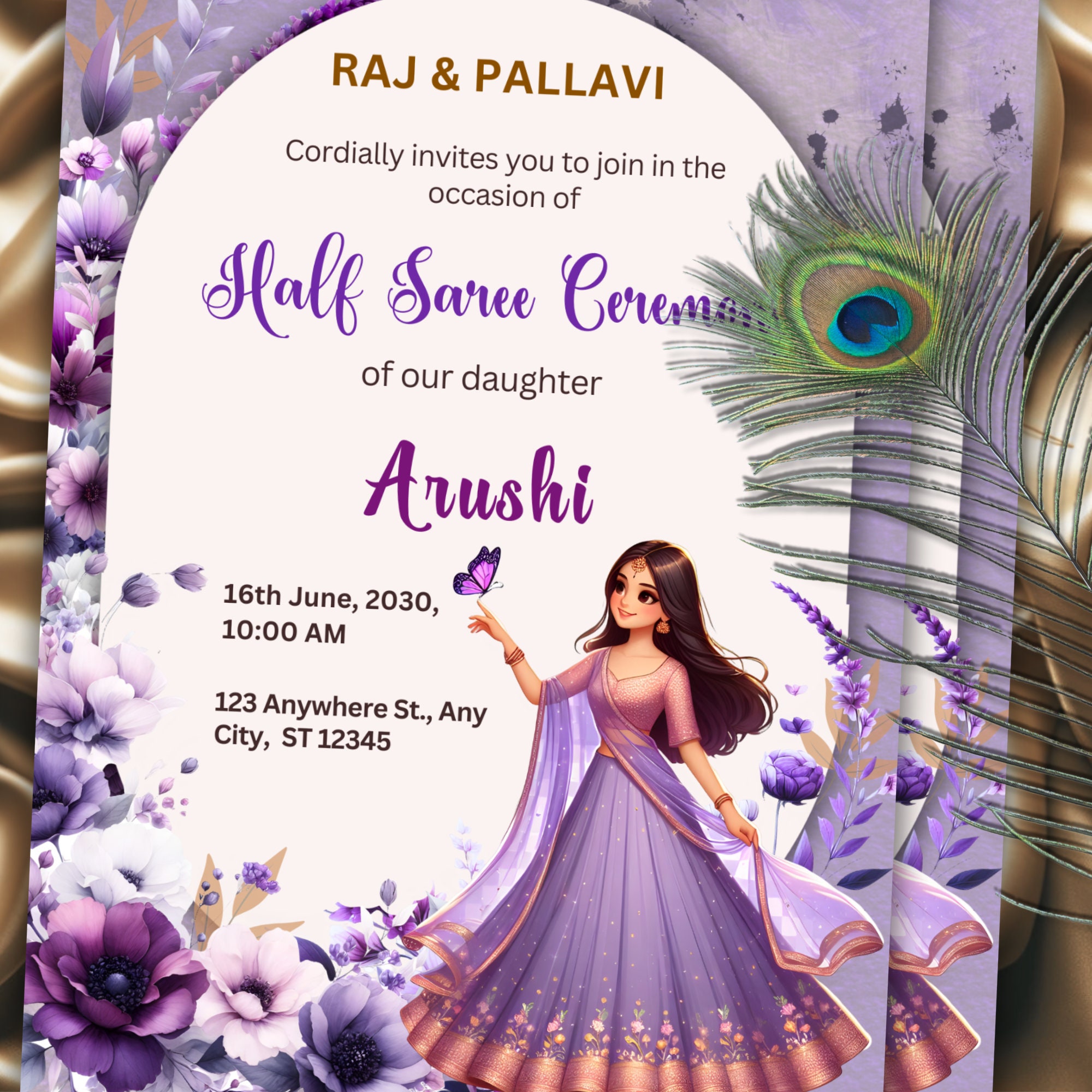 Half Saree Ceremony Invitation 5x7" - Editable Digital Download - Etsy