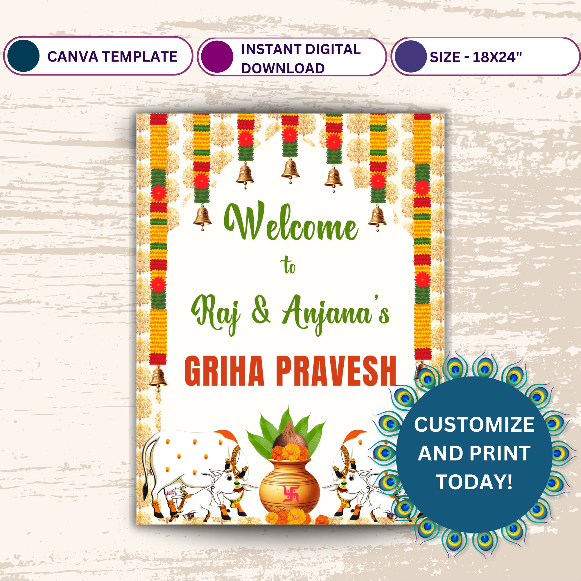 Indian Housewarming Welcome Sign, Customizable Welcome Sign for Indian ...