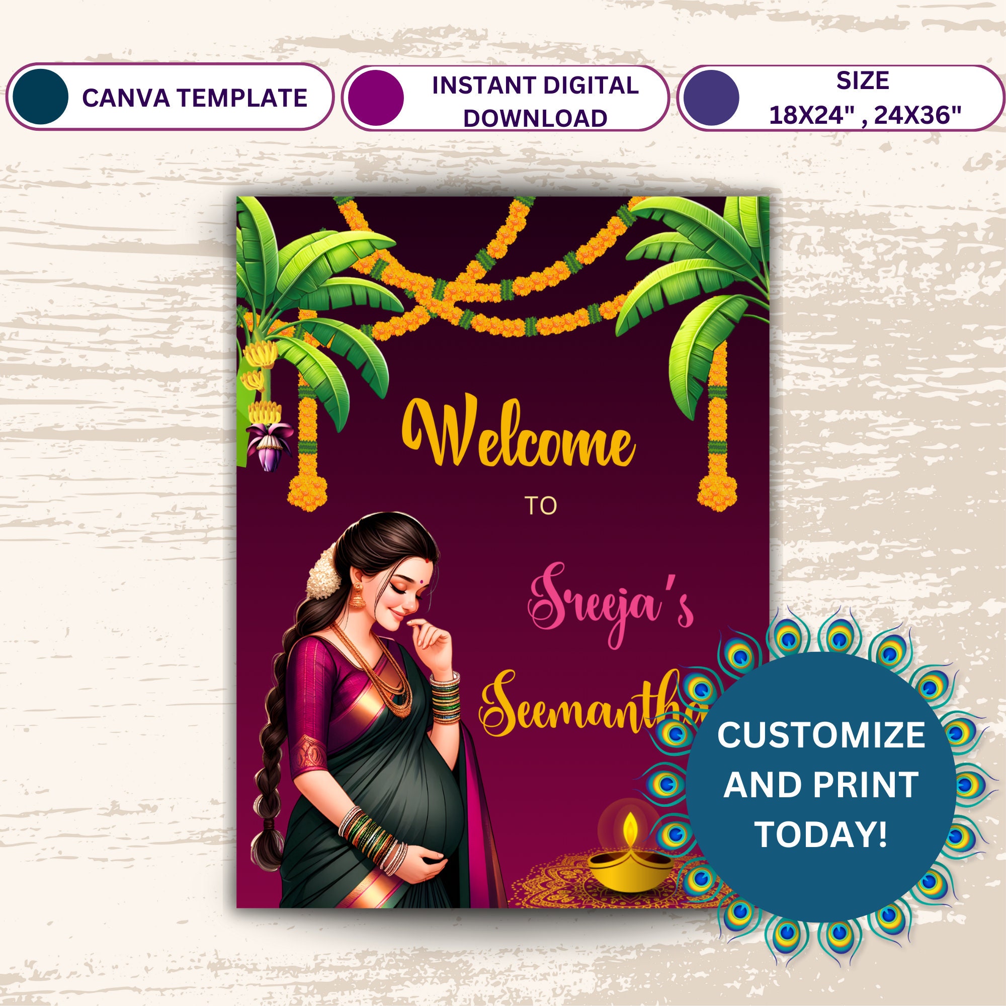 Seemantham Welcome Board for Indian Baby Shower or Sreemantham Welcome ...