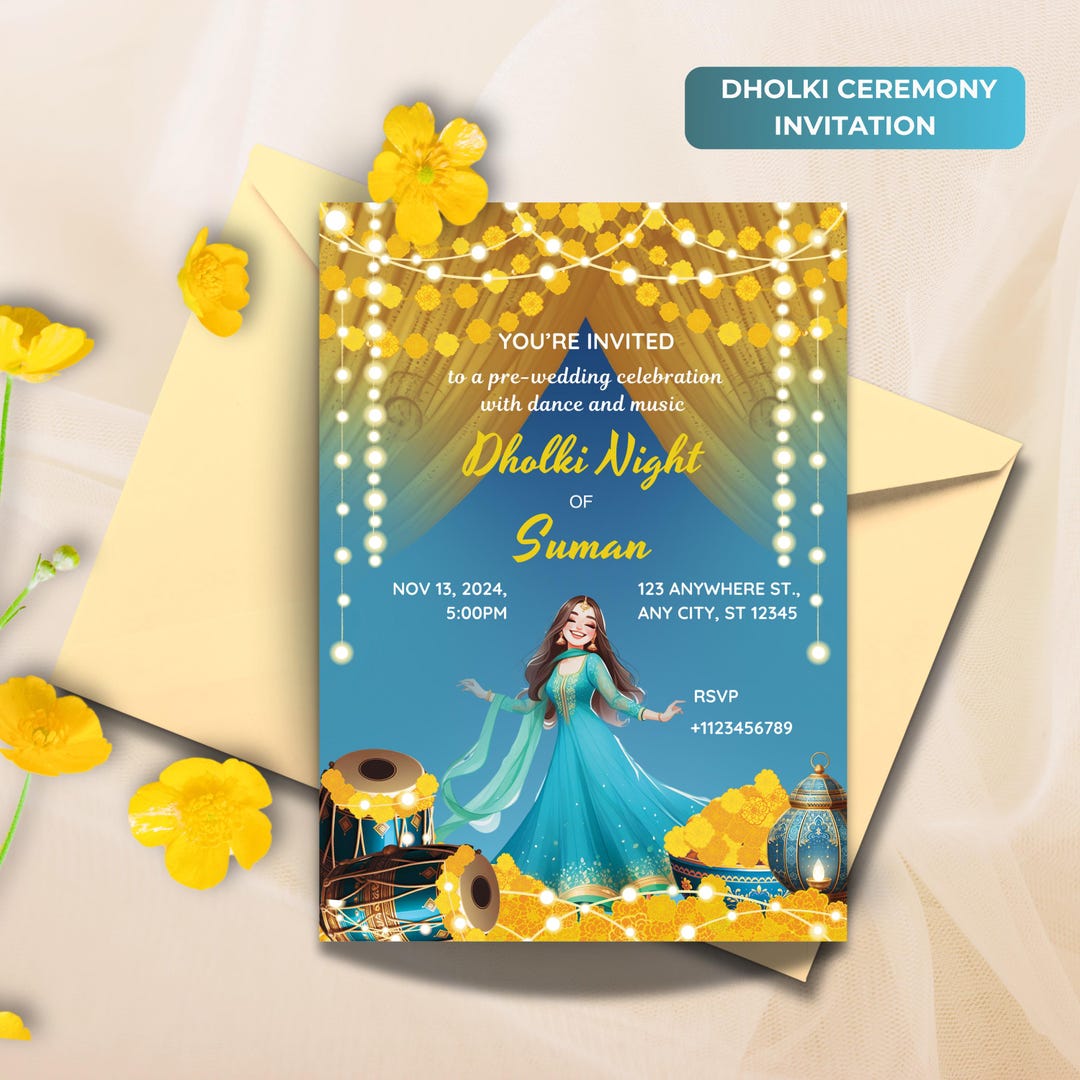 Dholki Invitation 5x7", Editable Invitation for Dholki Night, Dholki ...