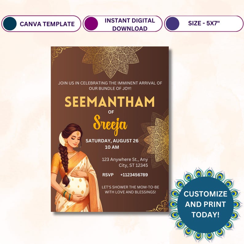 Sreemantham Invite for Your Indian Baby Shower, Valaikappu or Godh ...