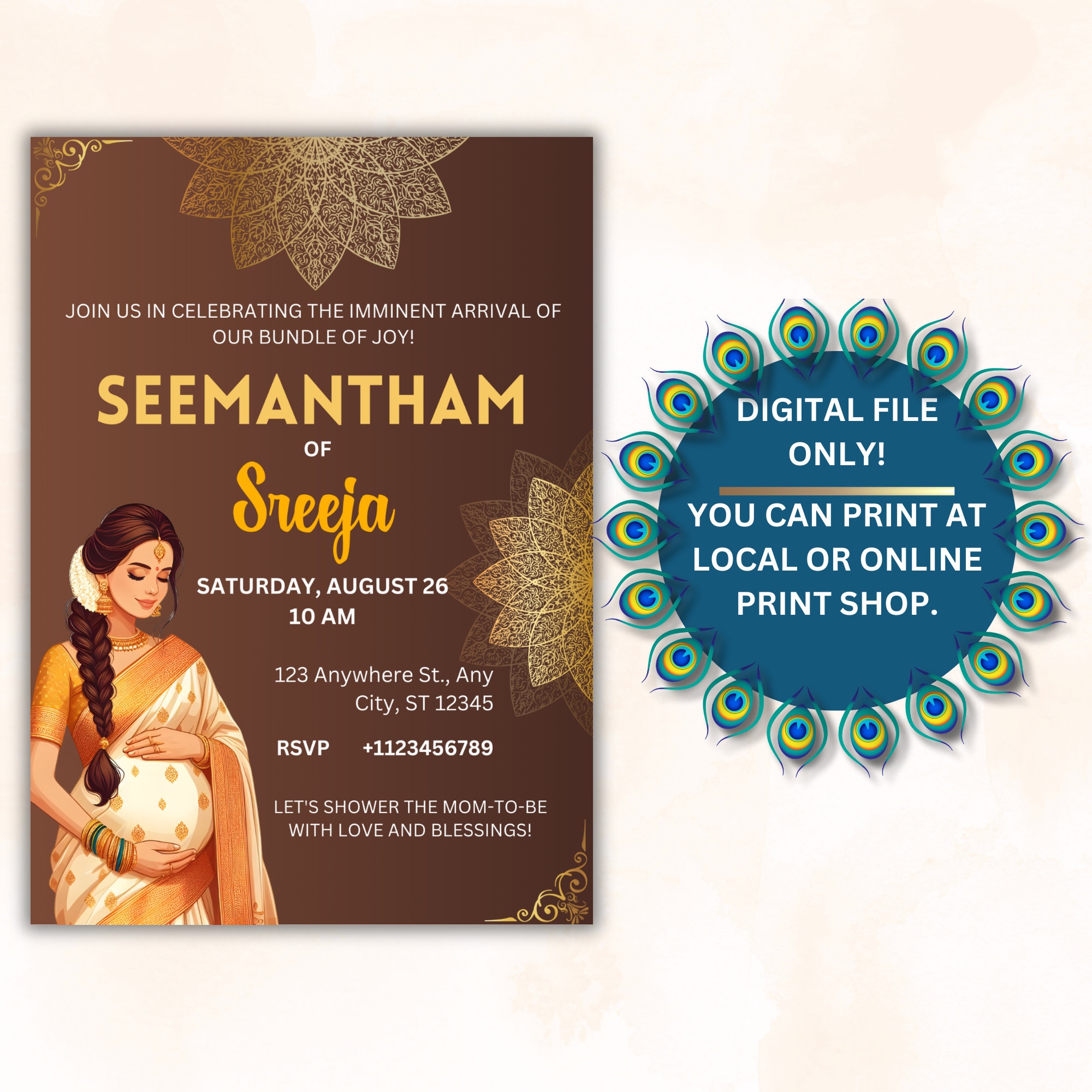 Sreemantham Invite for Your Indian Baby Shower, Valaikappu or Godh ...