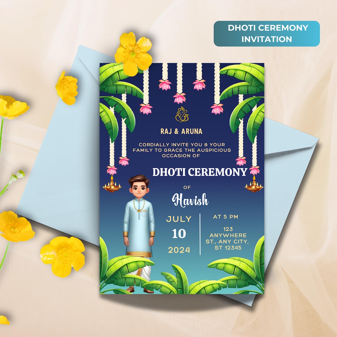 Dhoti Ceremony Invitation for Dhothi Function Invite & Panchalu ...