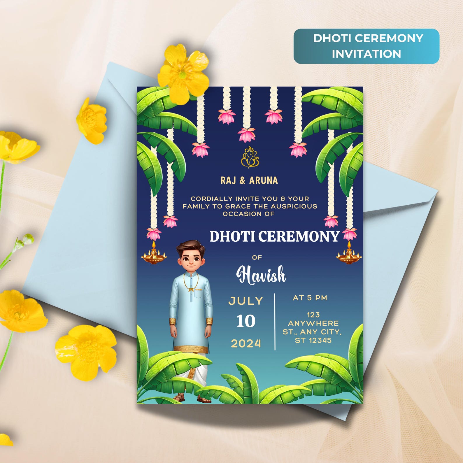 Dhoti Ceremony Invitation for Dhothi Function Invite & Panchalu ...