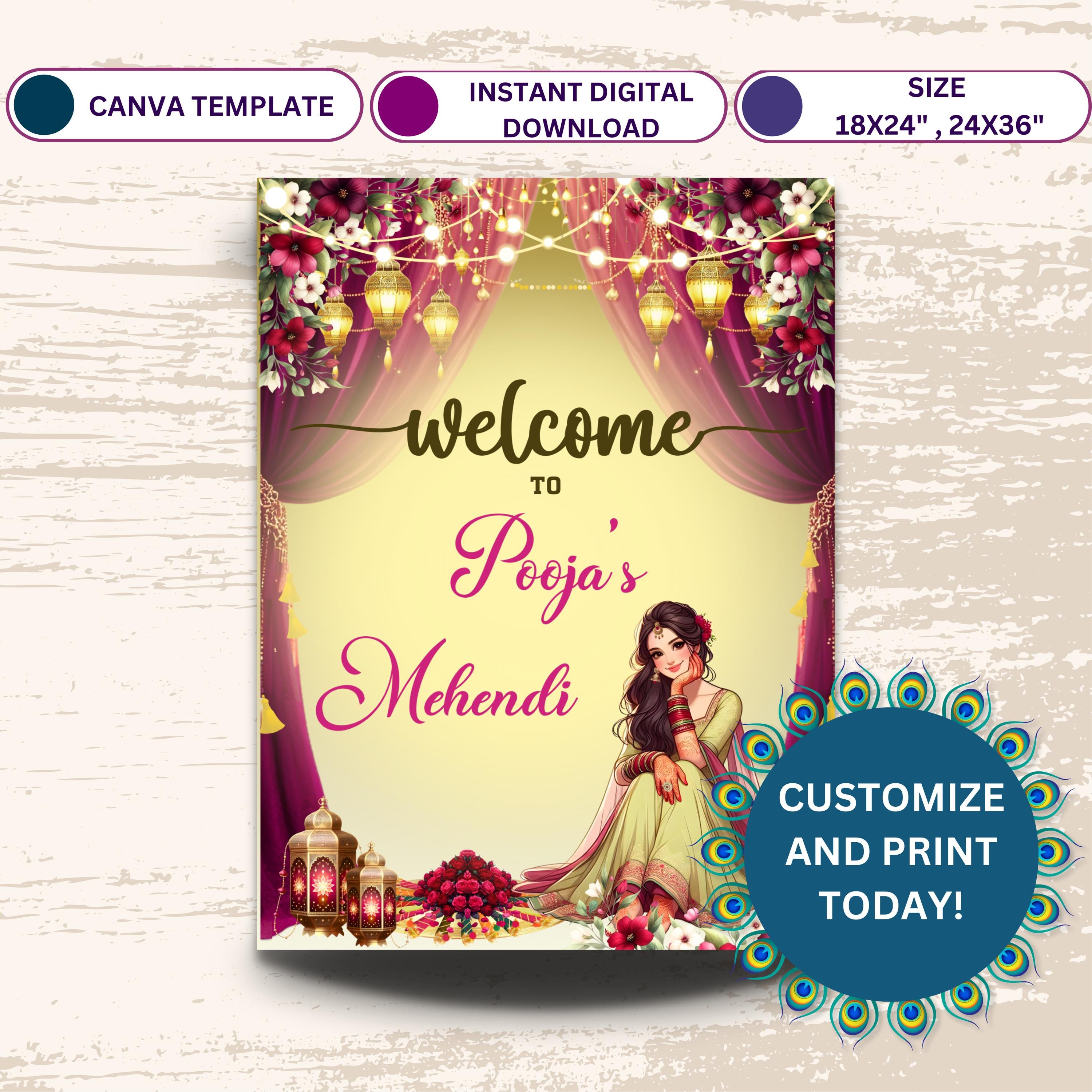Mehndi Sign, Editable Welcome Sign for Mehendi Night, Mehendi Welcome ...