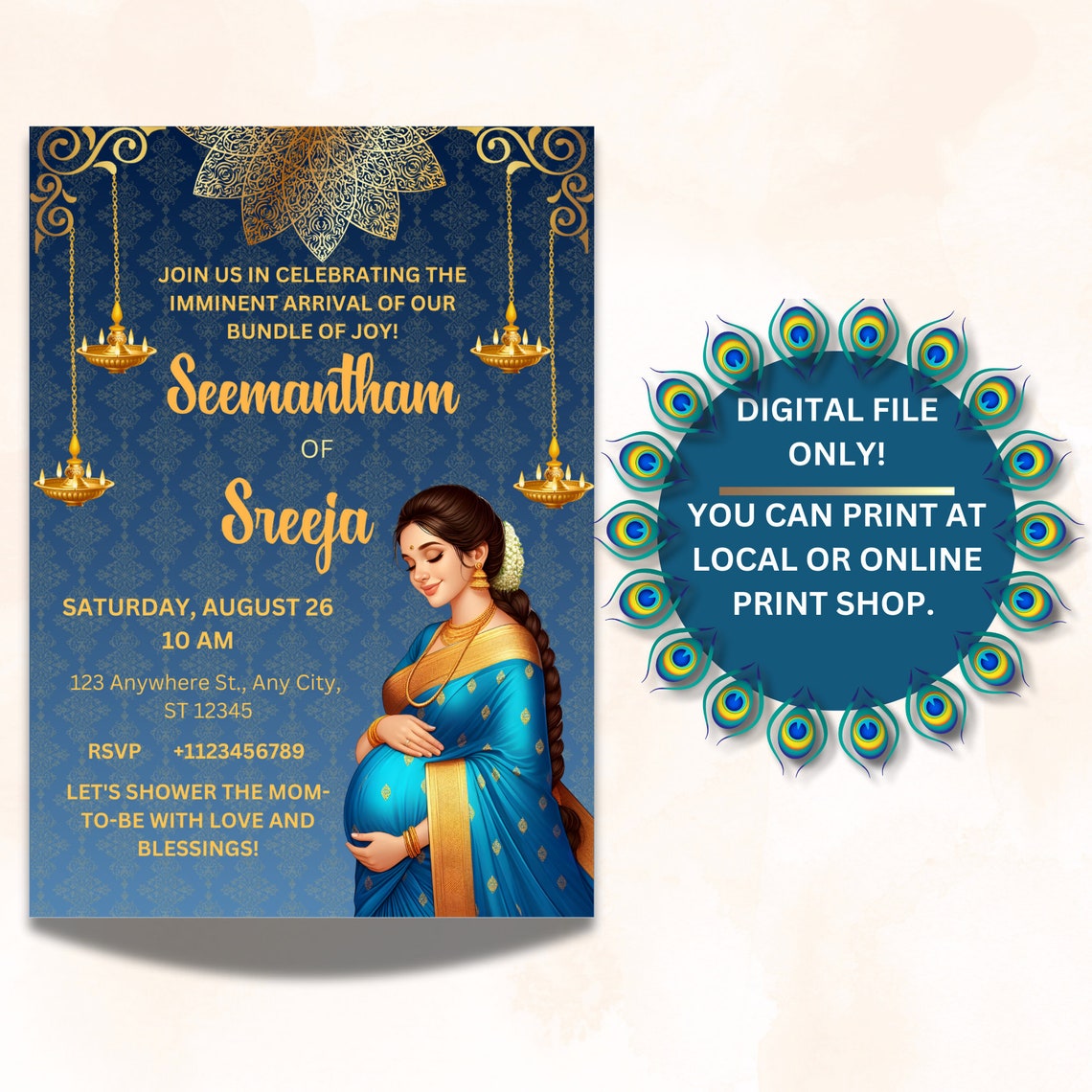 Sreemantham Invite for Your Indian Baby Shower, Valaikappu or Godh ...