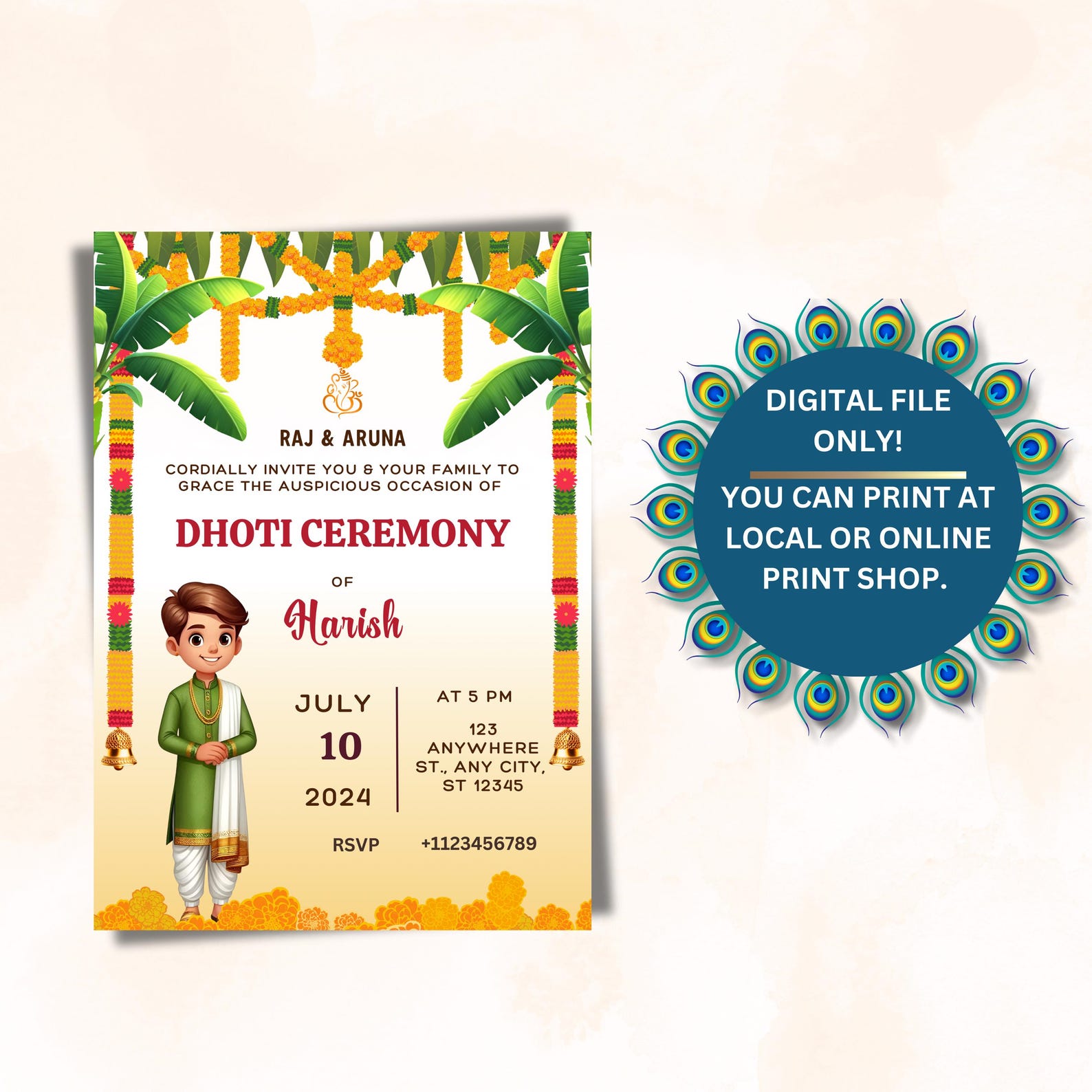 Dhoti Ceremony Invitation for Dhothi Function Invite & Panchalu ...