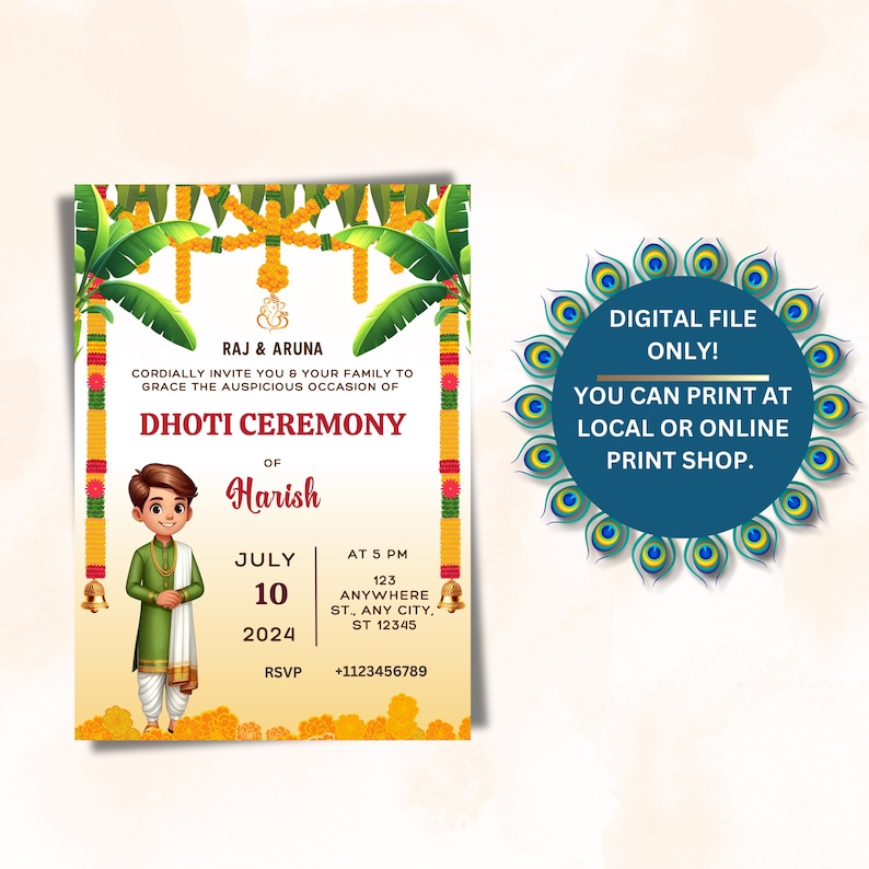 Dhoti Ceremony Invitation for Dhothi Function Invite & Panchalu ...