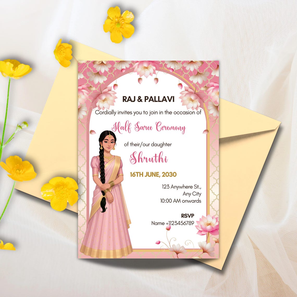 Half Saree Ceremony Invitation: Editable Template (digital Download) - Etsy