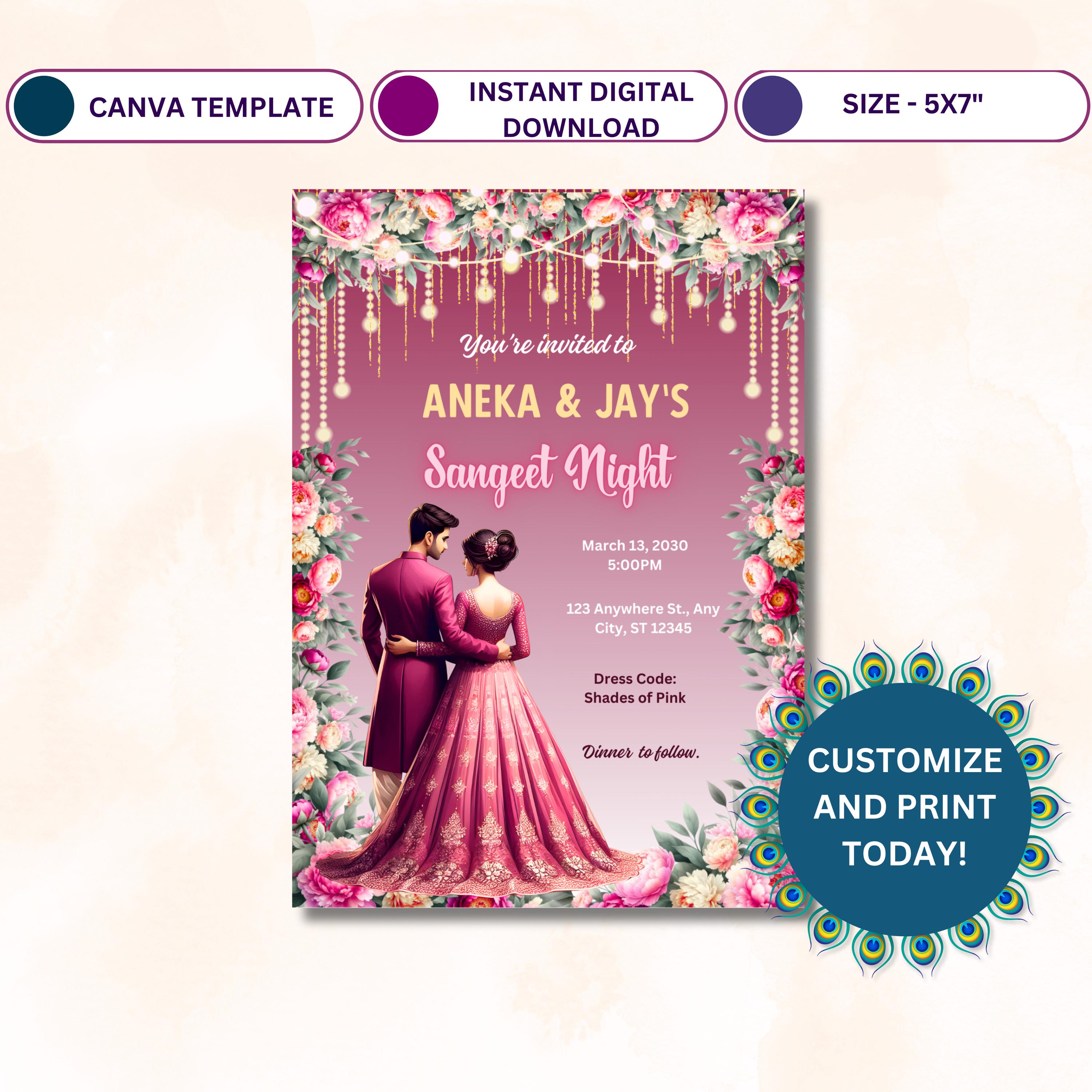 Sangeet Invitation, Customizable Invitation for Sangeet Party, Indian ...