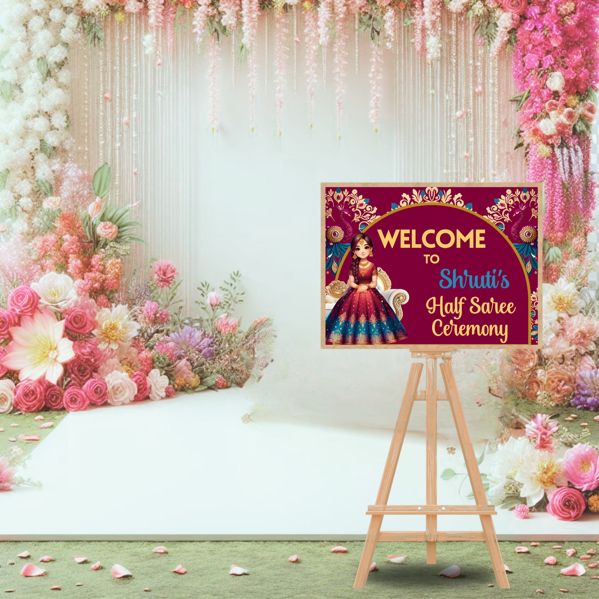 Half Saree Ceremony Welcome Sign, South Indian Puberty Ceremony or Half ...