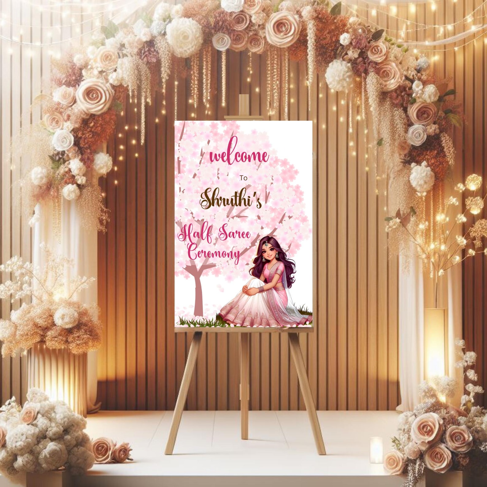 Half Saree Ceremony Welcome Sign, Customizable South Indian Puberty ...