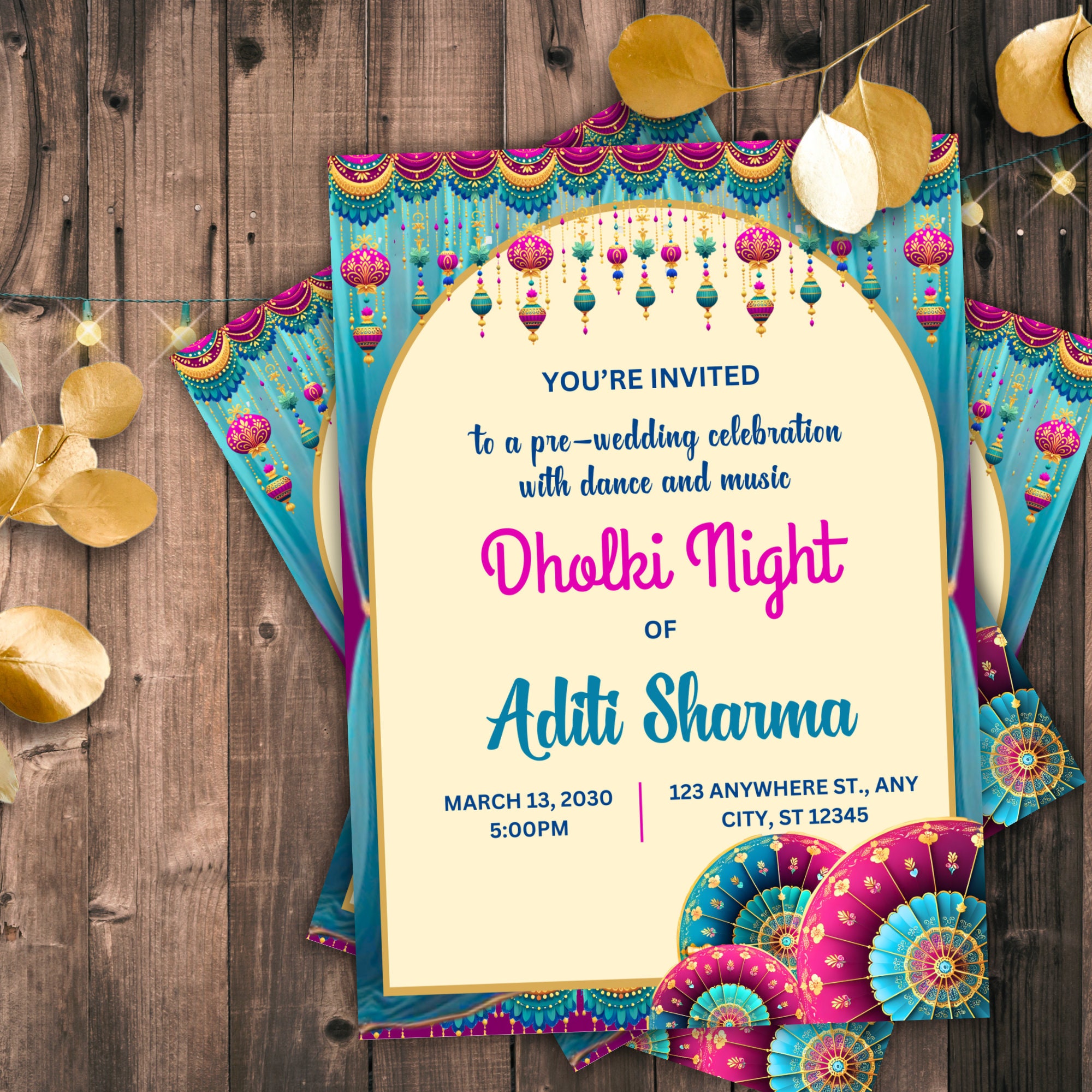 Dholki Invitation 5x7, Editable Colorful Invitation for Dholki Night ...