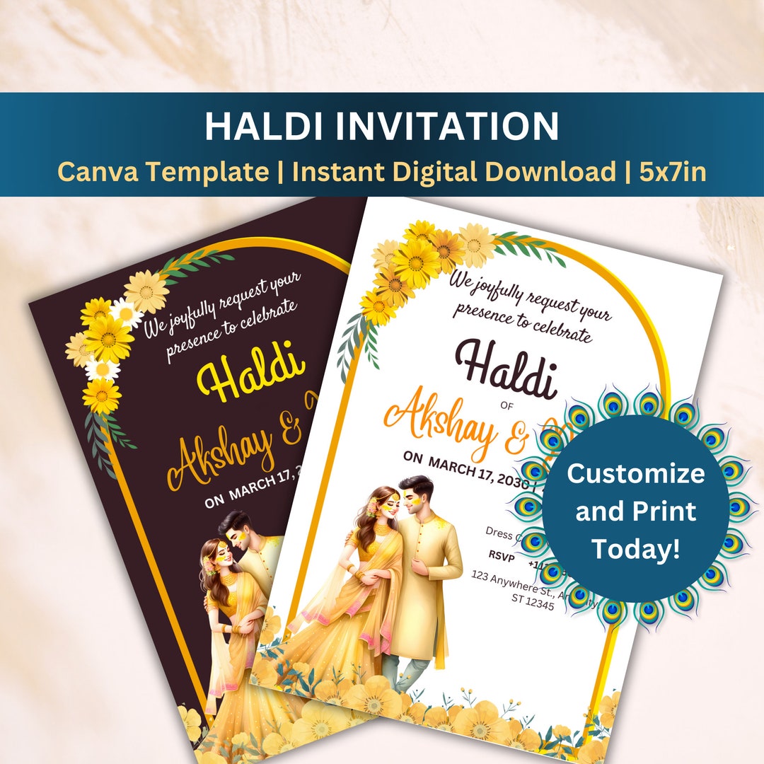 Haldi Invitations for Your Haldi Event, Customizable Haldi Invite for ...
