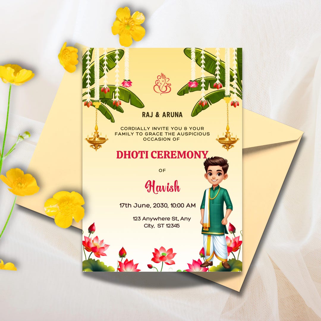Dhoti Ceremony Invitation for Dhothi Function Invite & Panchalu ...
