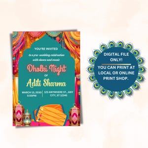 Dholki Invitation 5x7", Editable Colorful Invitation for Dholki Night ...