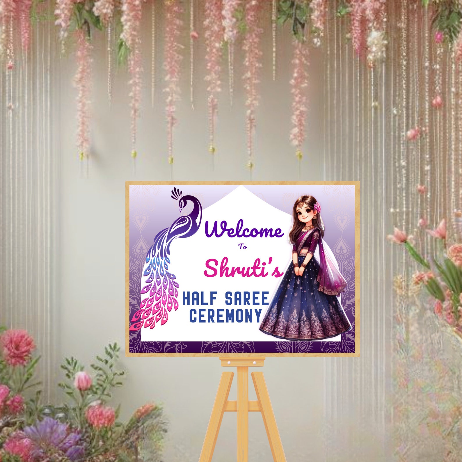Half Saree Ceremony Welcome Sign, Customizable South Indian Puberty ...