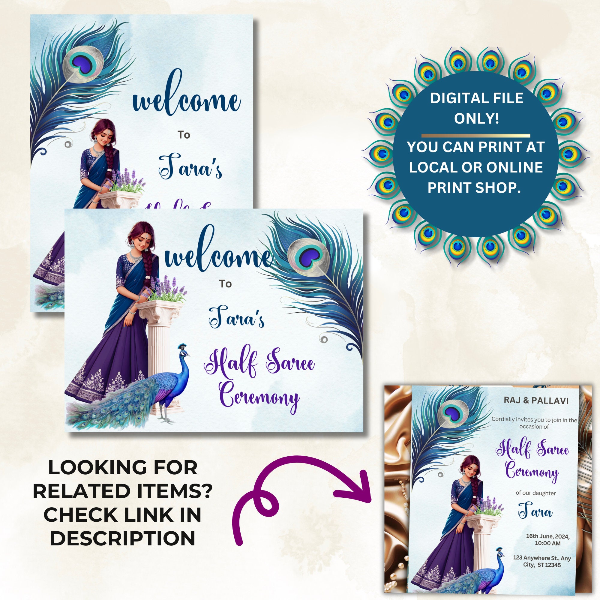 Half Saree Ceremony Welcome Sign, Customizable South Indian Puberty ...