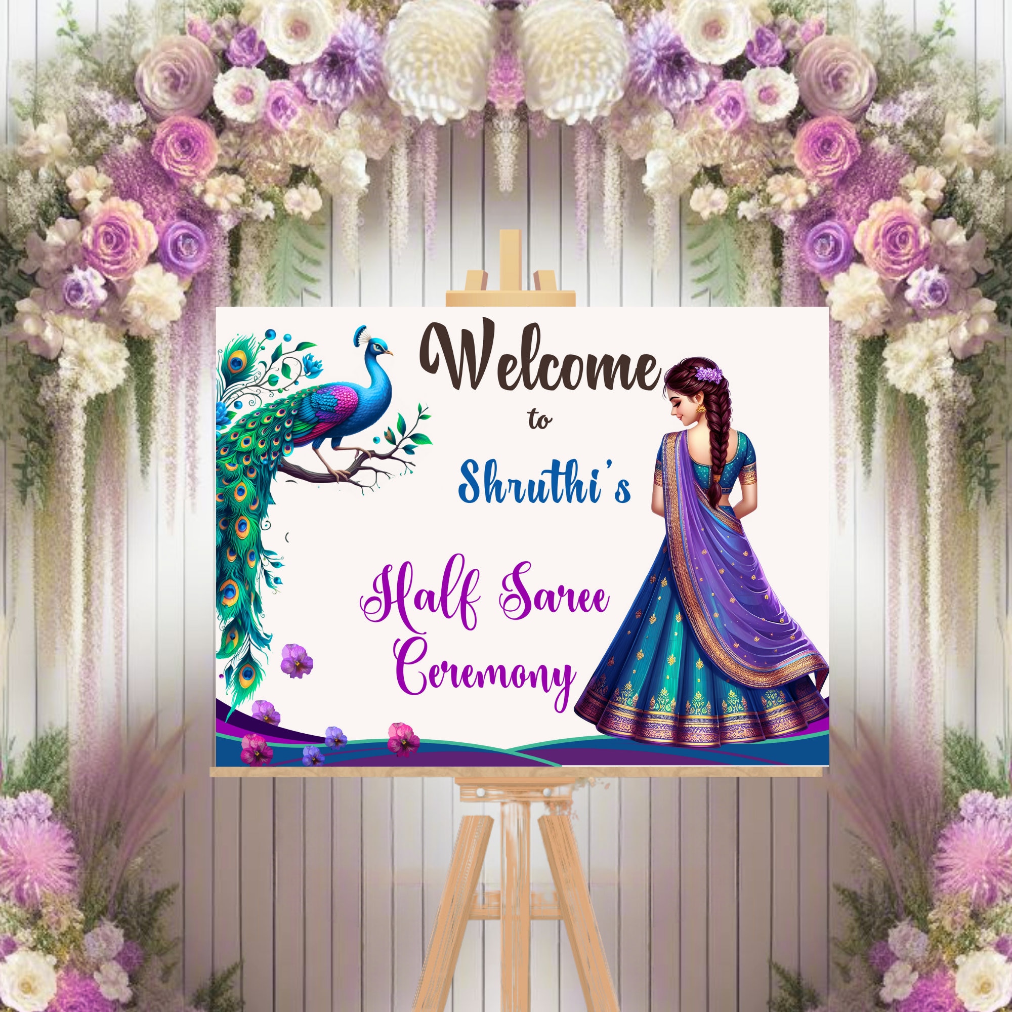 Half Saree Ceremony Welcome Sign, Customizable South Indian Puberty Ceremony or Half Saree ...