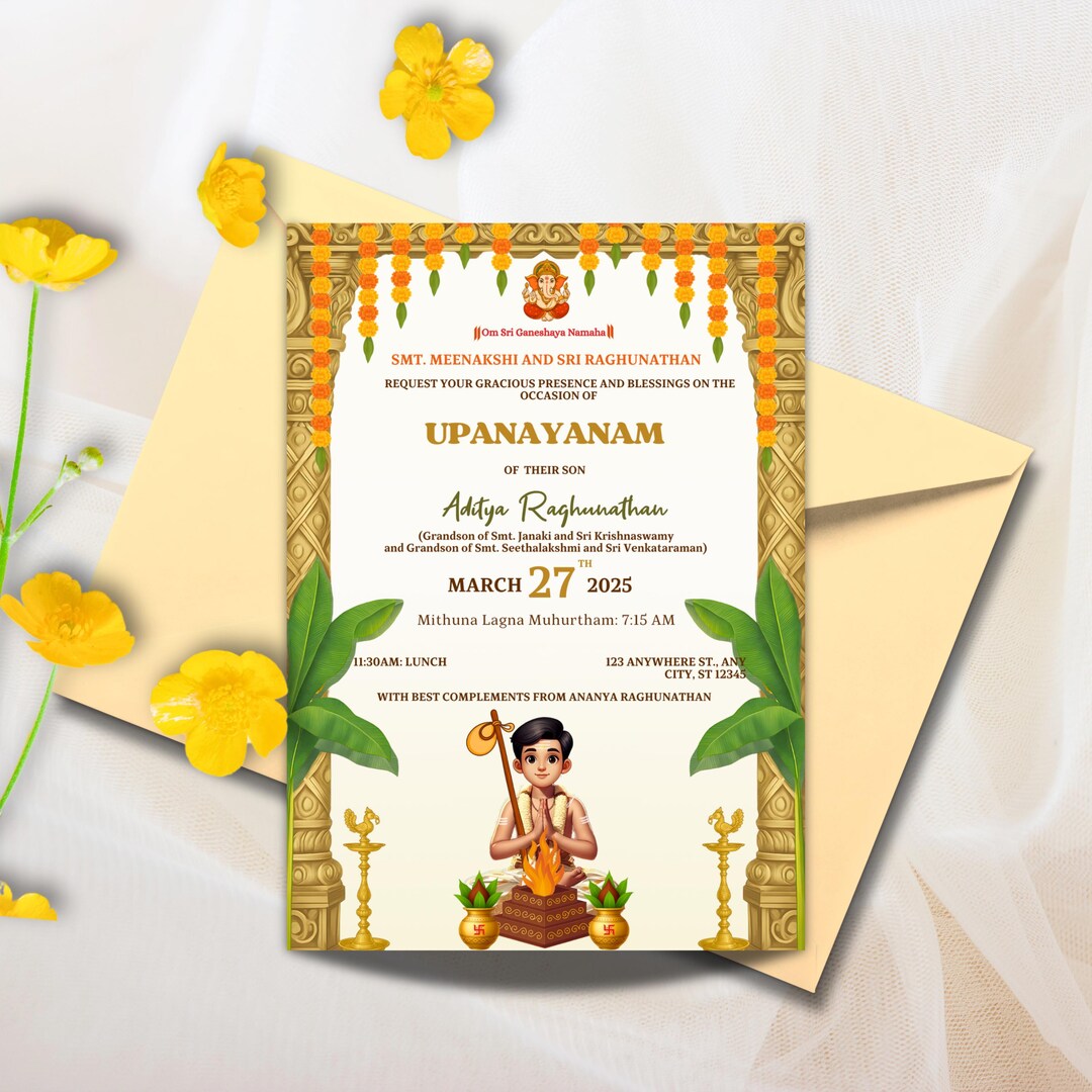 Upanayanam Invite, Customizable Upanayanam Invitation for Thread ...
