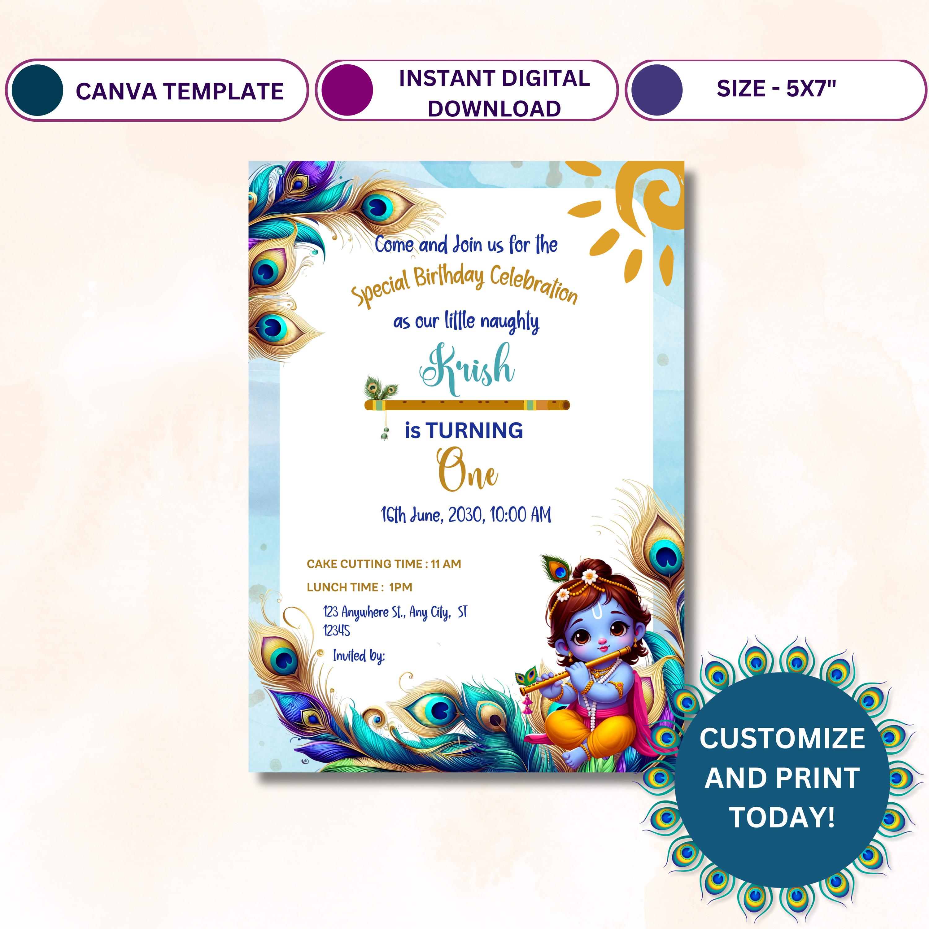 Krishna Invitation, Editable Indian Krishna Theme Invitation, Lord ...
