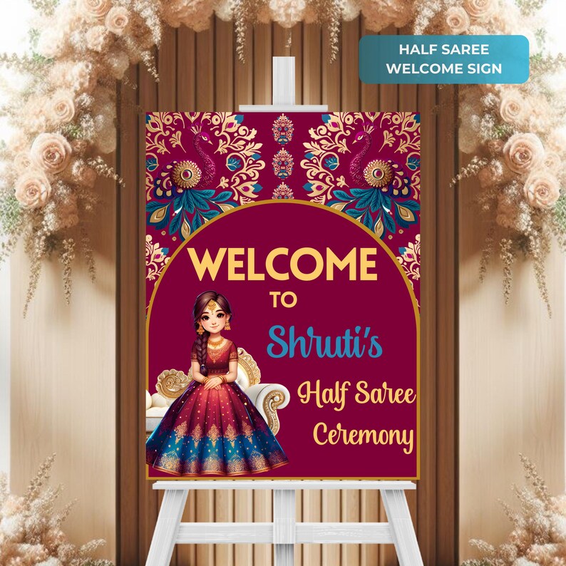 Half Saree Ceremony Welcome Sign, Customizable South Indian Puberty ...