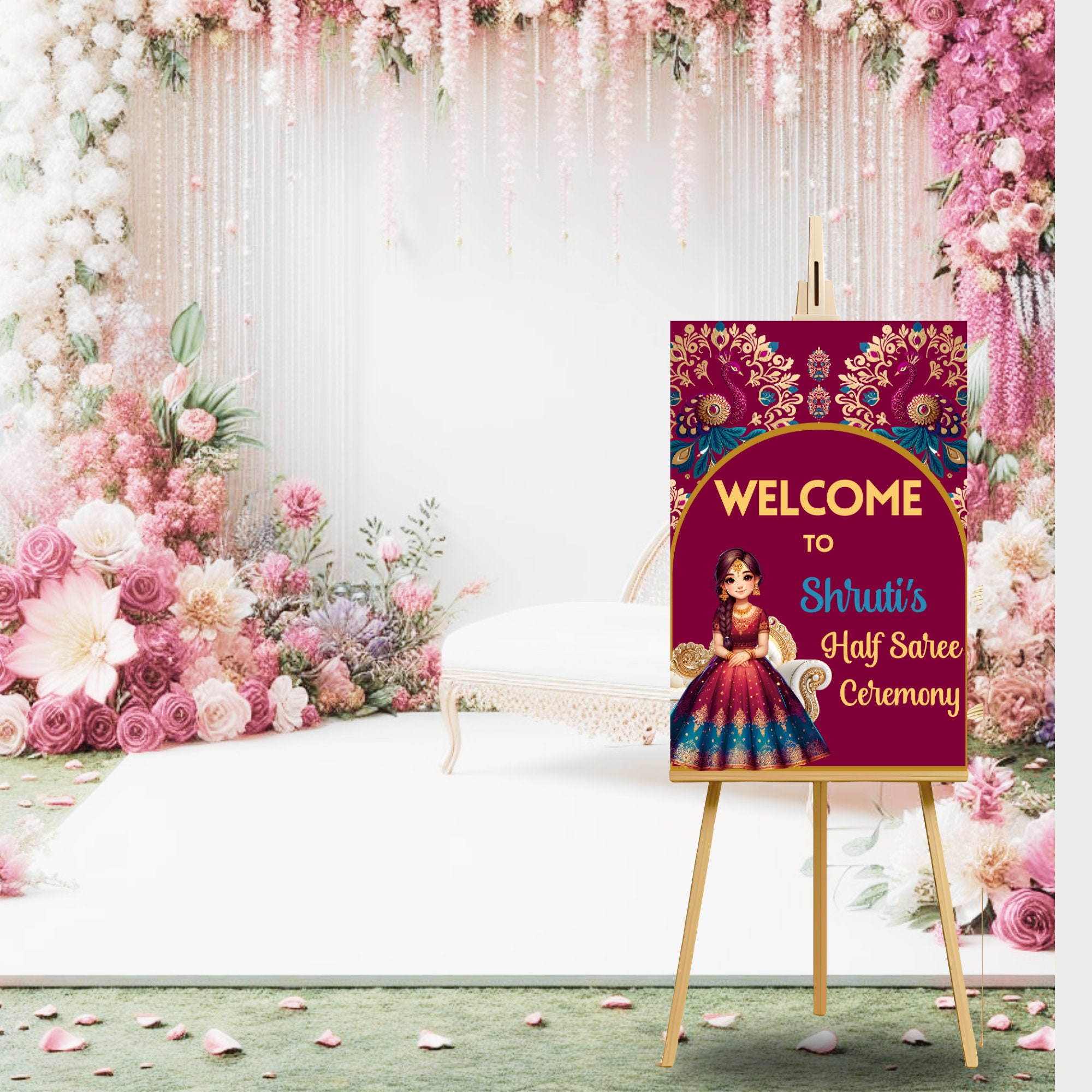 Half Saree Ceremony Welcome Sign, Customizable South Indian Puberty ...