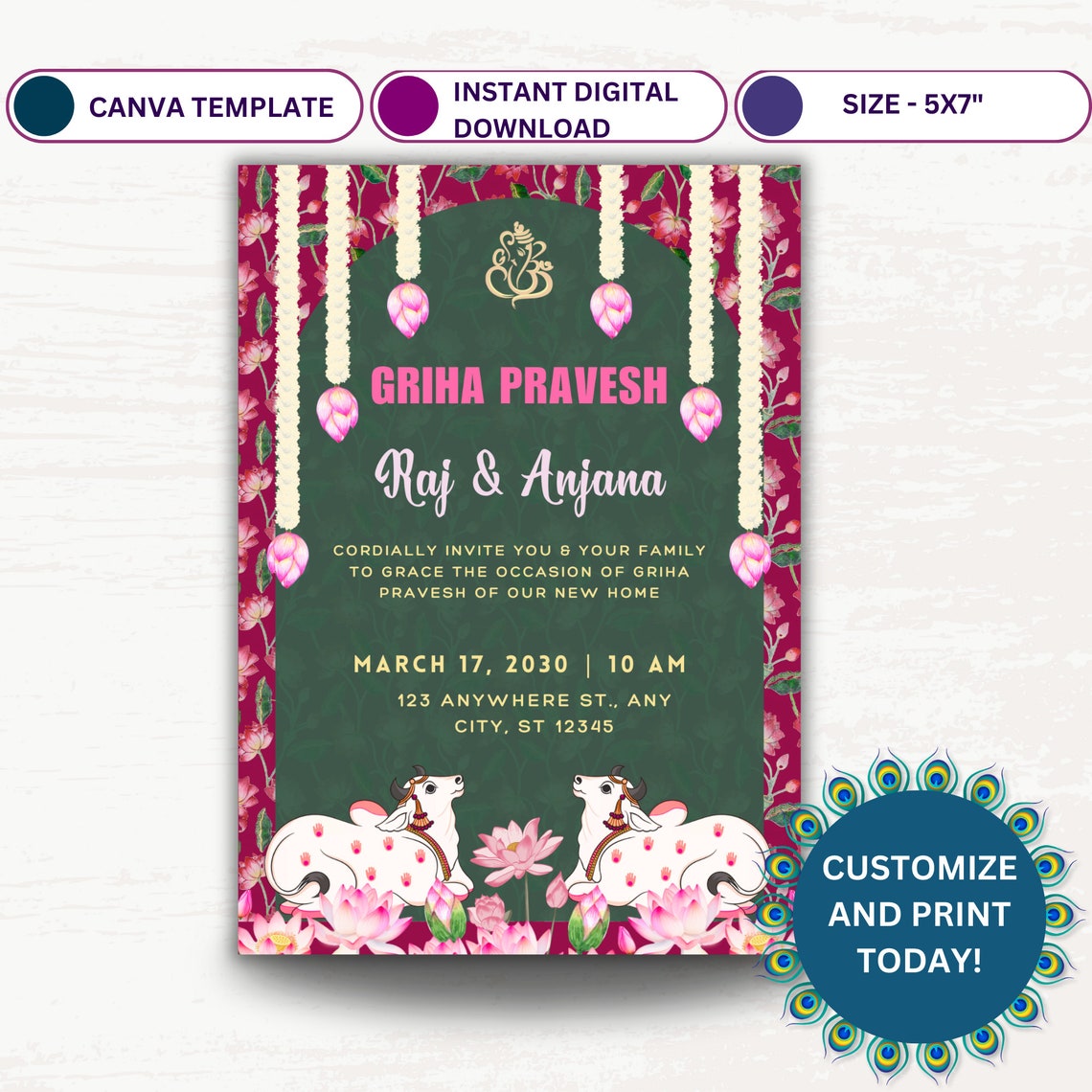 Indian Housewarming Invitation, Customizable Invitation for Indian ...