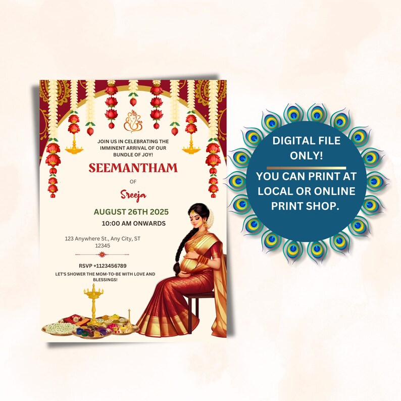 Sreemantham Invite for Your Indian Baby Shower, Valaikappu or Godh ...