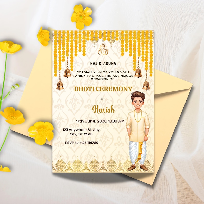 Dhoti Ceremony Invitation for Dhothi Function Invite & Panchalu ...