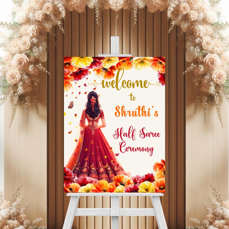 Half Saree Ceremony Welcome Sign, Customizable South Indian Puberty ...